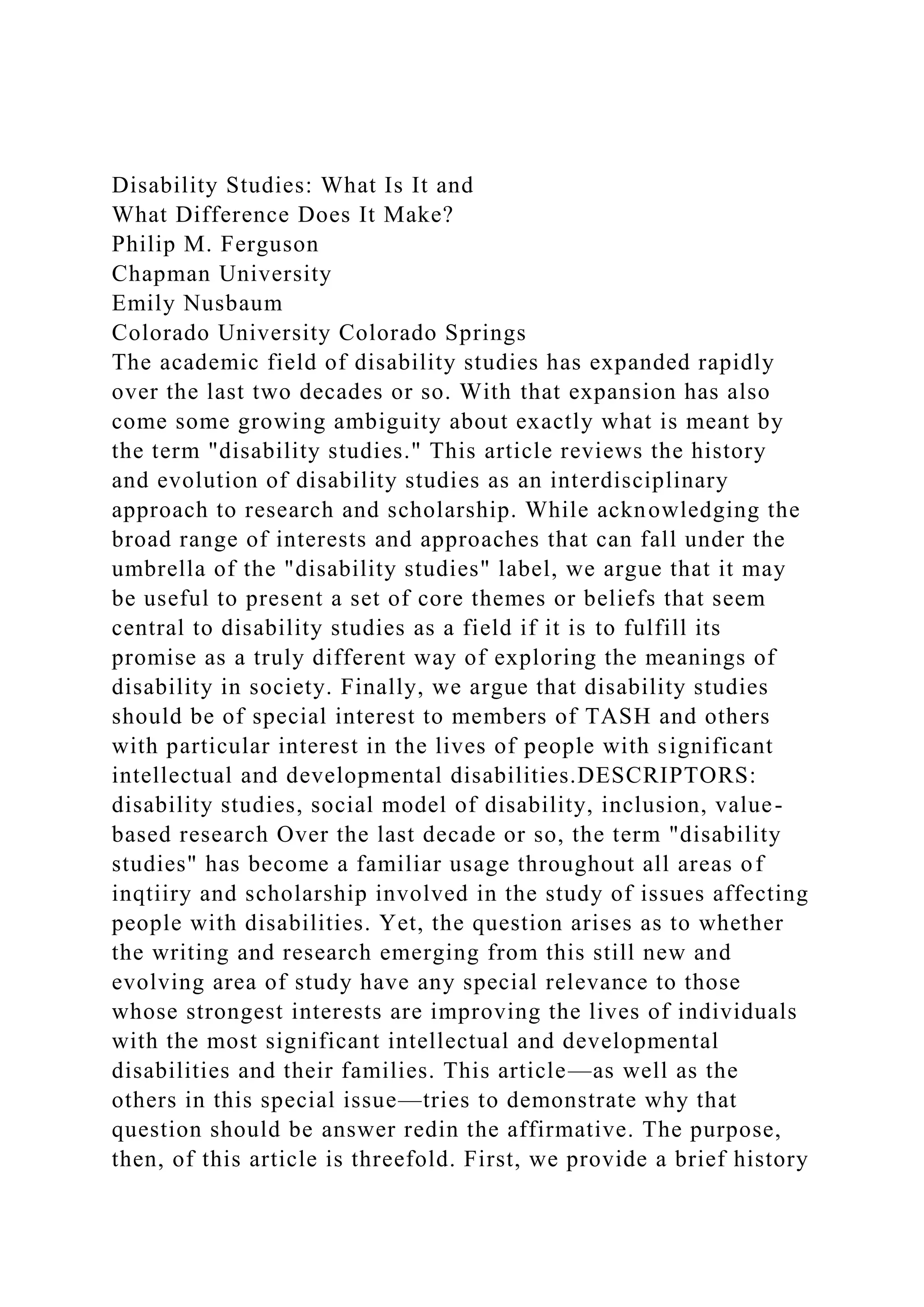 Disability Studies What Is It andWhat Difference Does It Make.docx