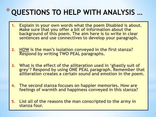 "Disabled" by Wilfred Owen - IGCSE Anthology | PPS