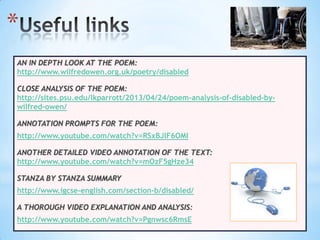 "Disabled" by Wilfred Owen - IGCSE Anthology | PPS