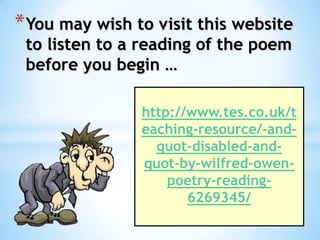 "Disabled" by Wilfred Owen - IGCSE Anthology | PPS