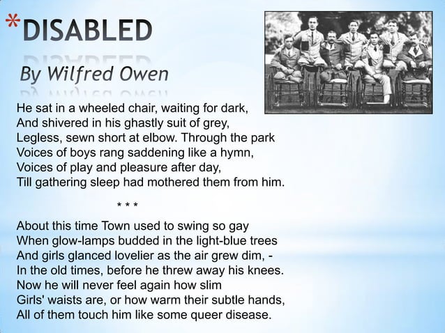 "Disabled" by Wilfred Owen - IGCSE Anthology | PPS