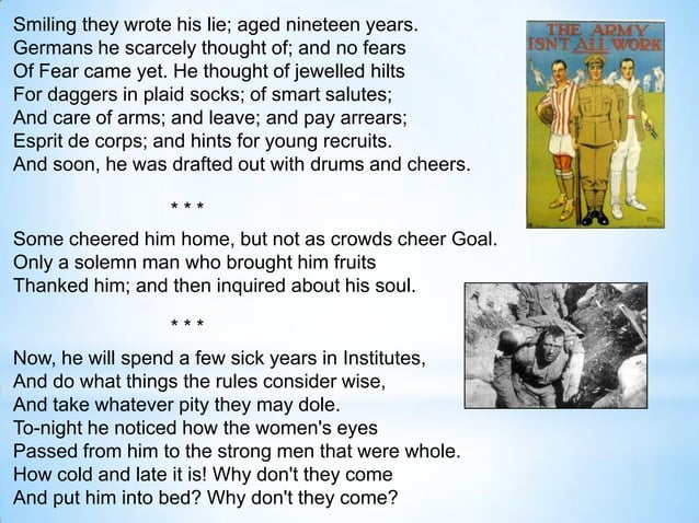 "Disabled" by Wilfred Owen - IGCSE Anthology | PPT