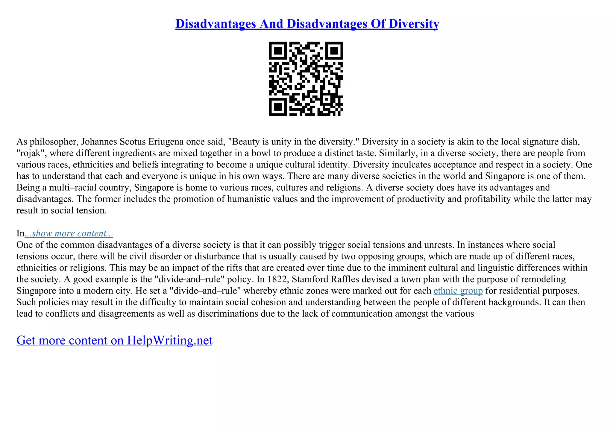 Disadvantages And Disadvantages Of Diversity | PDF