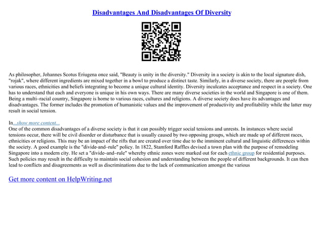 Disadvantages And Disadvantages Of Diversity | PDF