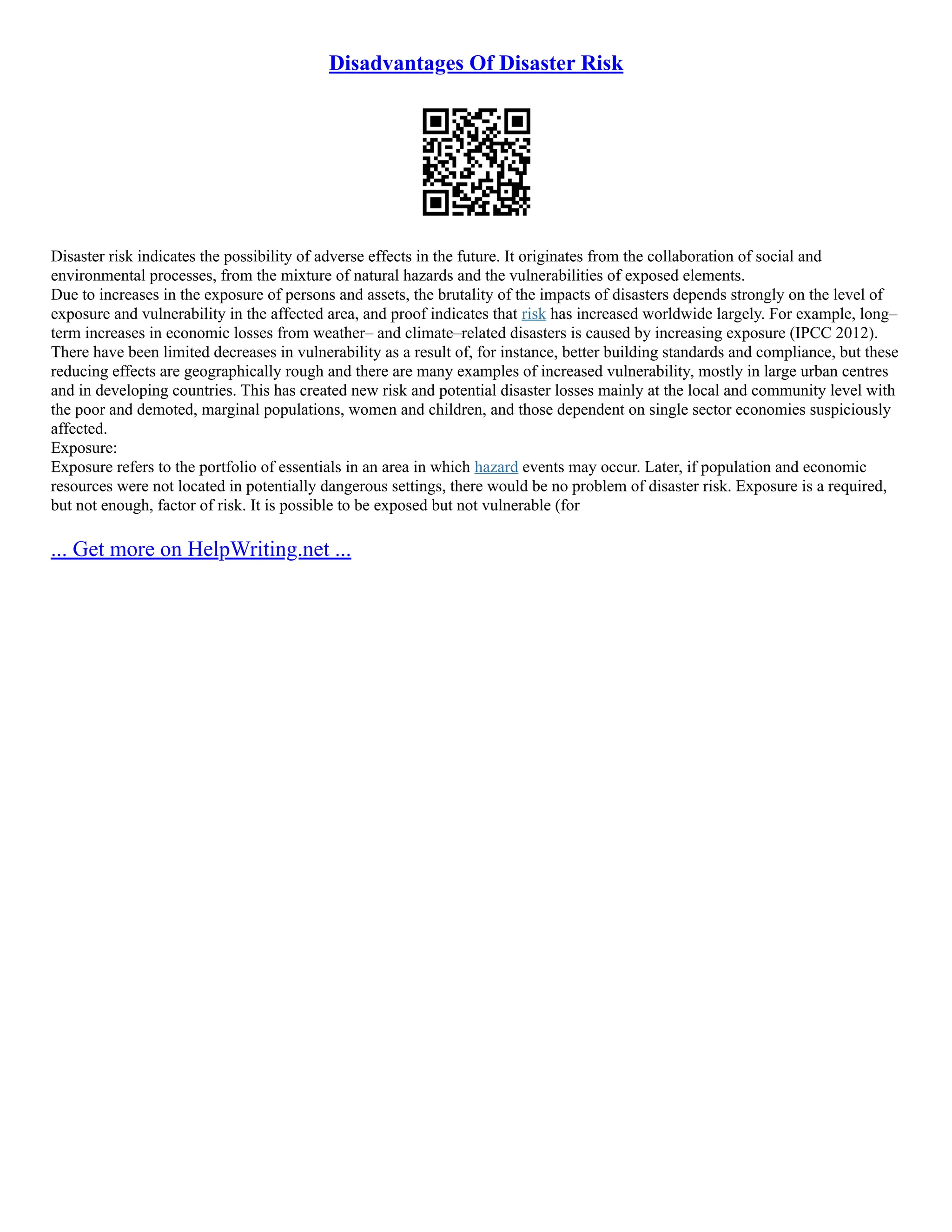 Disadvantages Of Disaster Risk | PDF