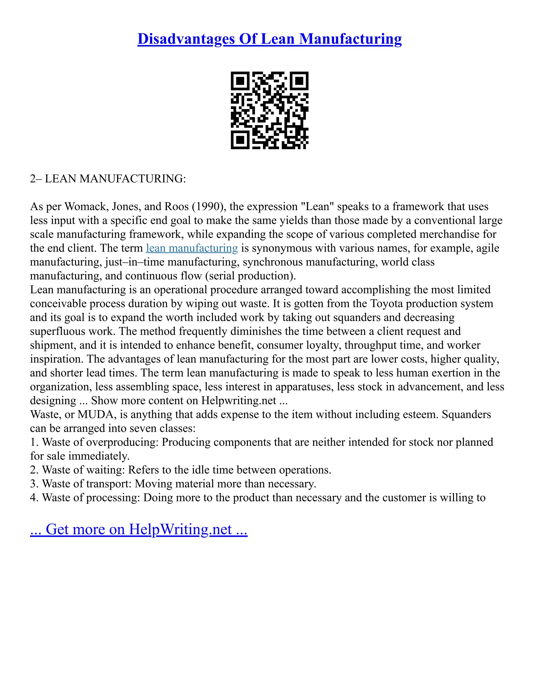 Disadvantages Of Lean Manufacturing | PDF