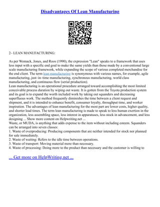Disadvantages Of Lean Manufacturing | PDF