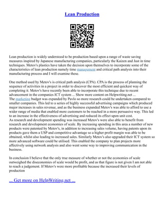 Disadvantages Of Lean Manufacturing | PDF
