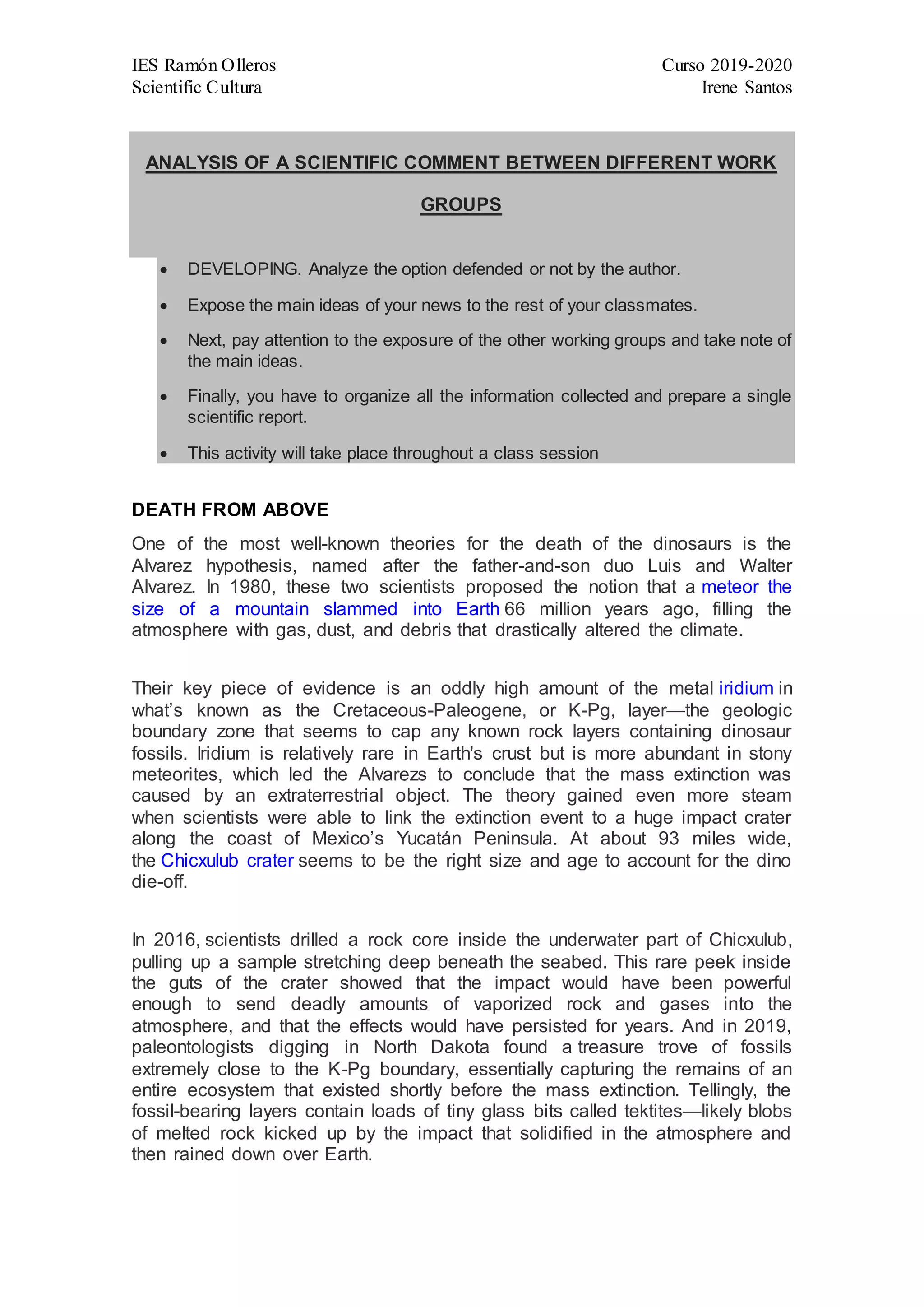 Disappearance of dinosaurs | DOCX