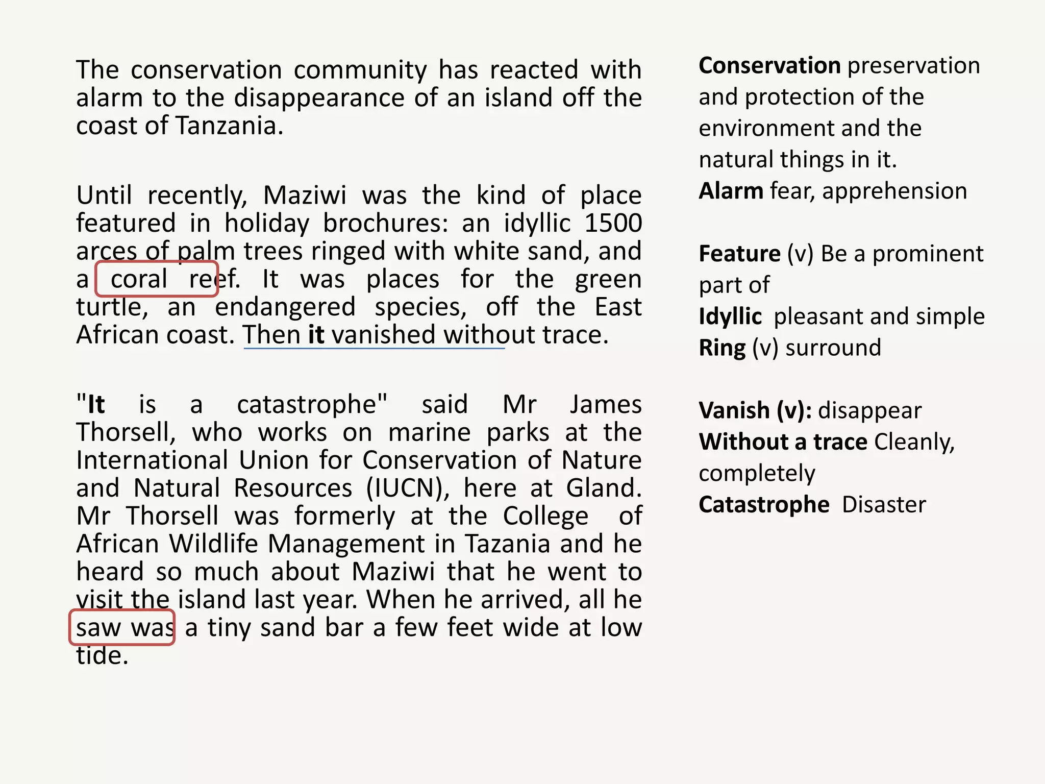 Reading Article: Disappear of the vanishing island" | PPT