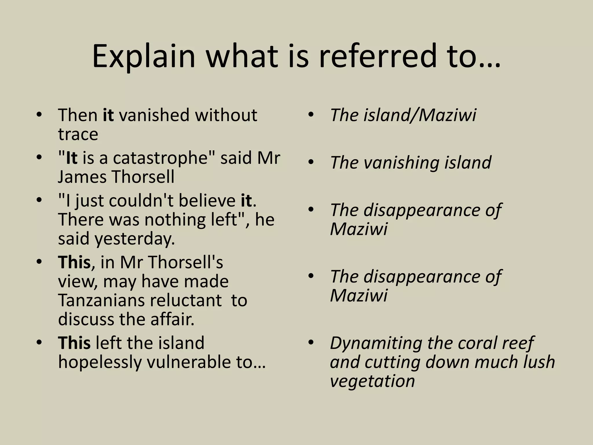 Reading Article: Disappear of the vanishing island" | PPT