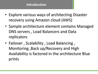 Disaster Recovery using AWS -Architecture blueprints | PDF