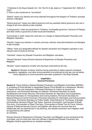 Thailand Disaster Management Law | PDF