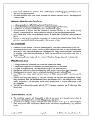 Disaster Emergency Plan Policy | DOC | Adoption and Fostering | Parenting