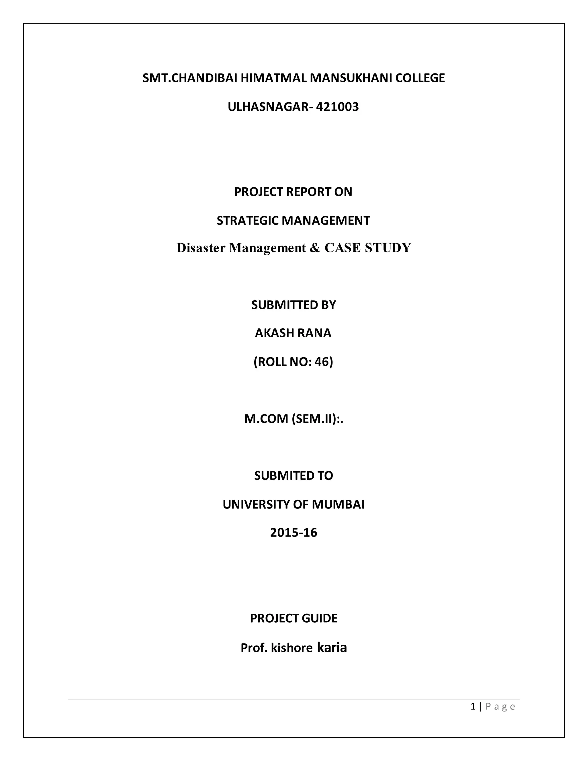 Disaster management with case study | DOCX