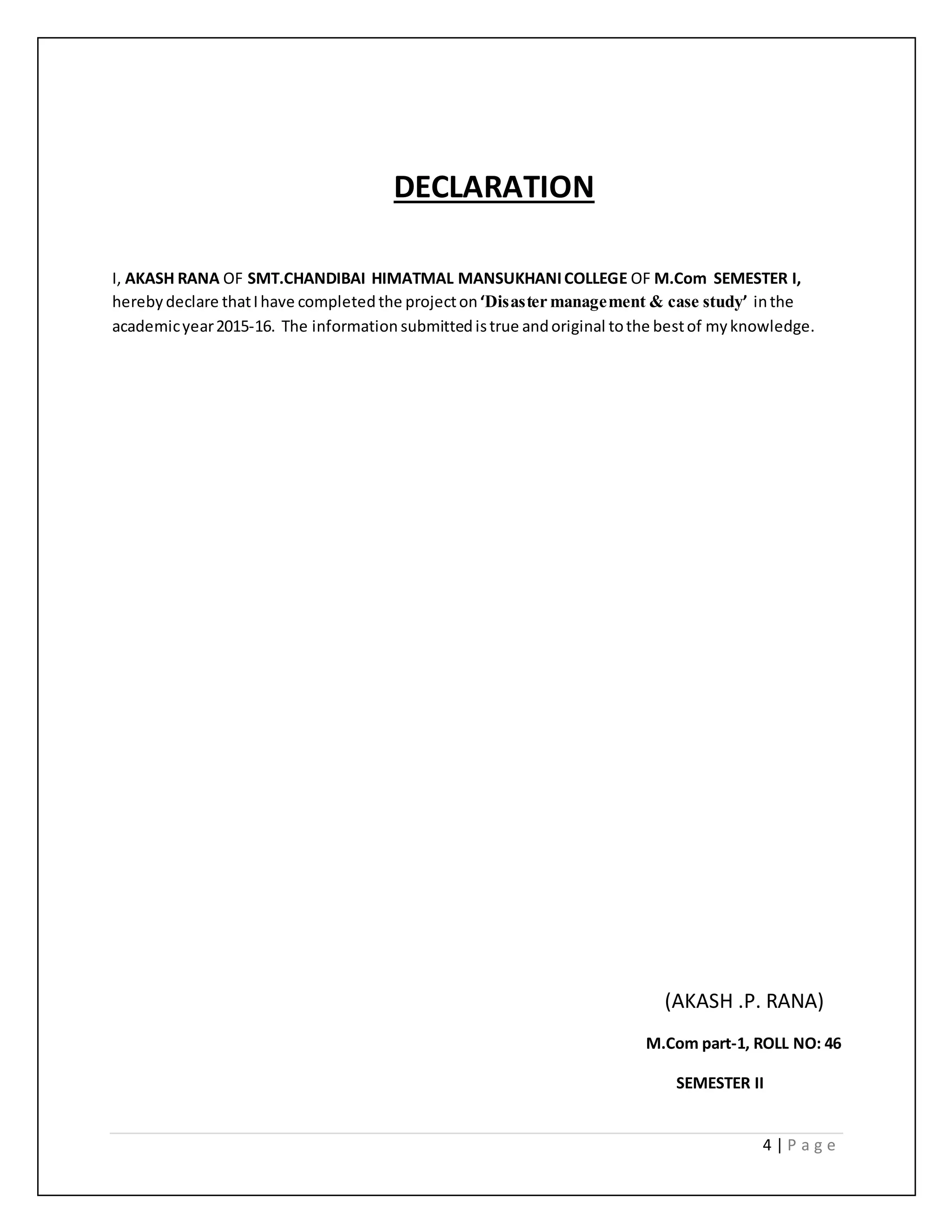 Disaster management with case study | DOCX