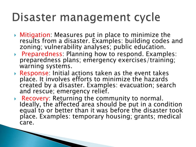 Disaster management cycle, mitigation and preparedness | PPTX ...