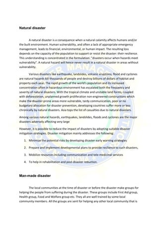 A Report On Disaster Management | DOC