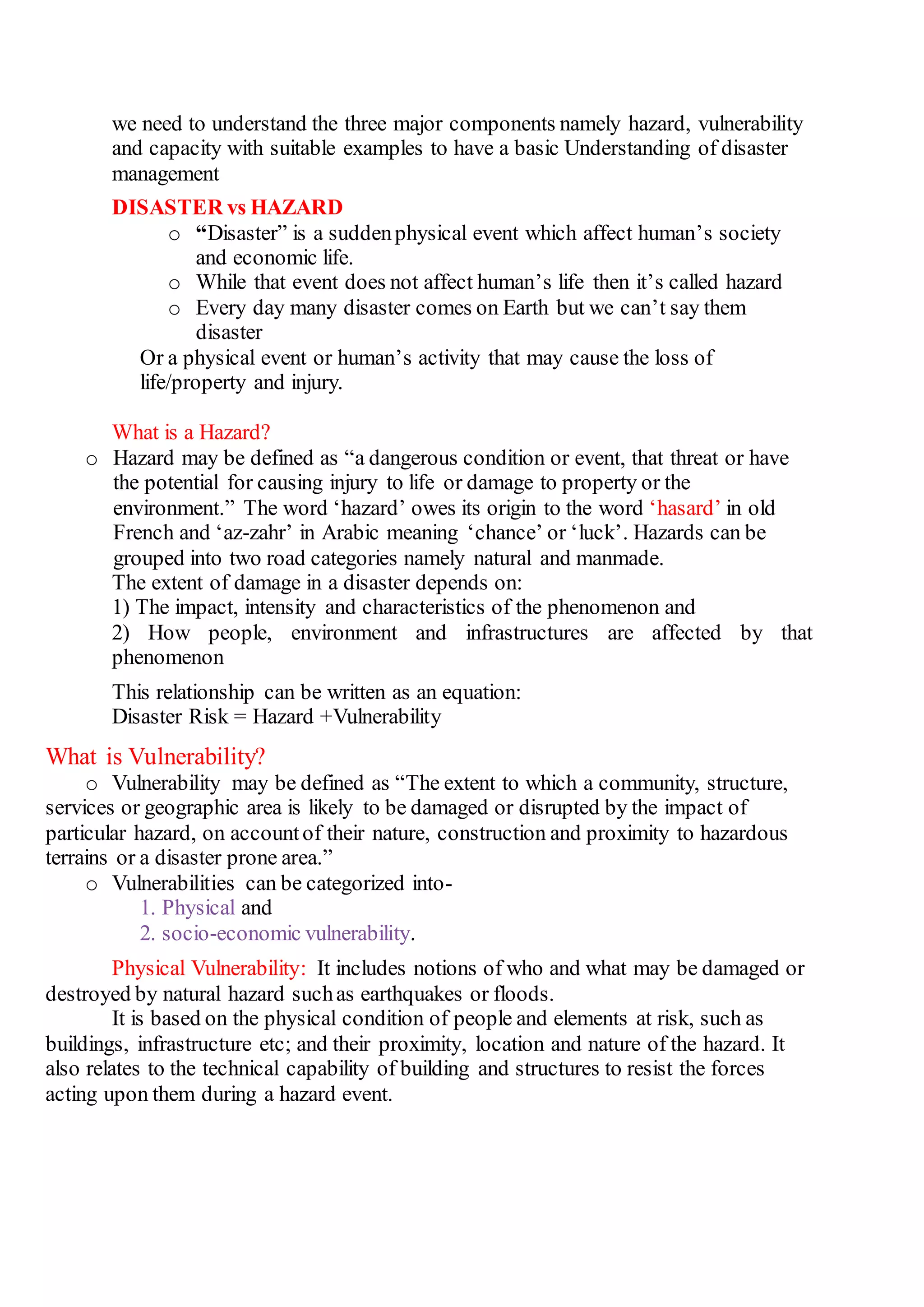 Disaster, types, classification, Disaster management | DOCX