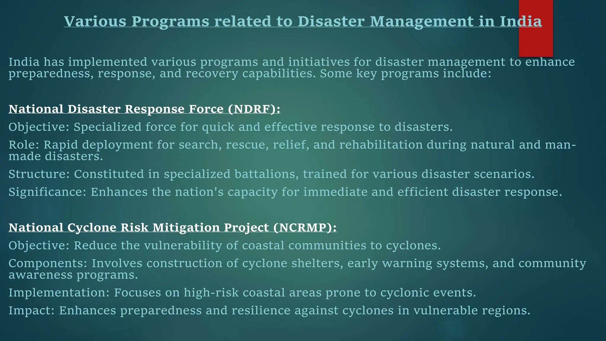 Program of Disaster Management in INdia. | PPTX