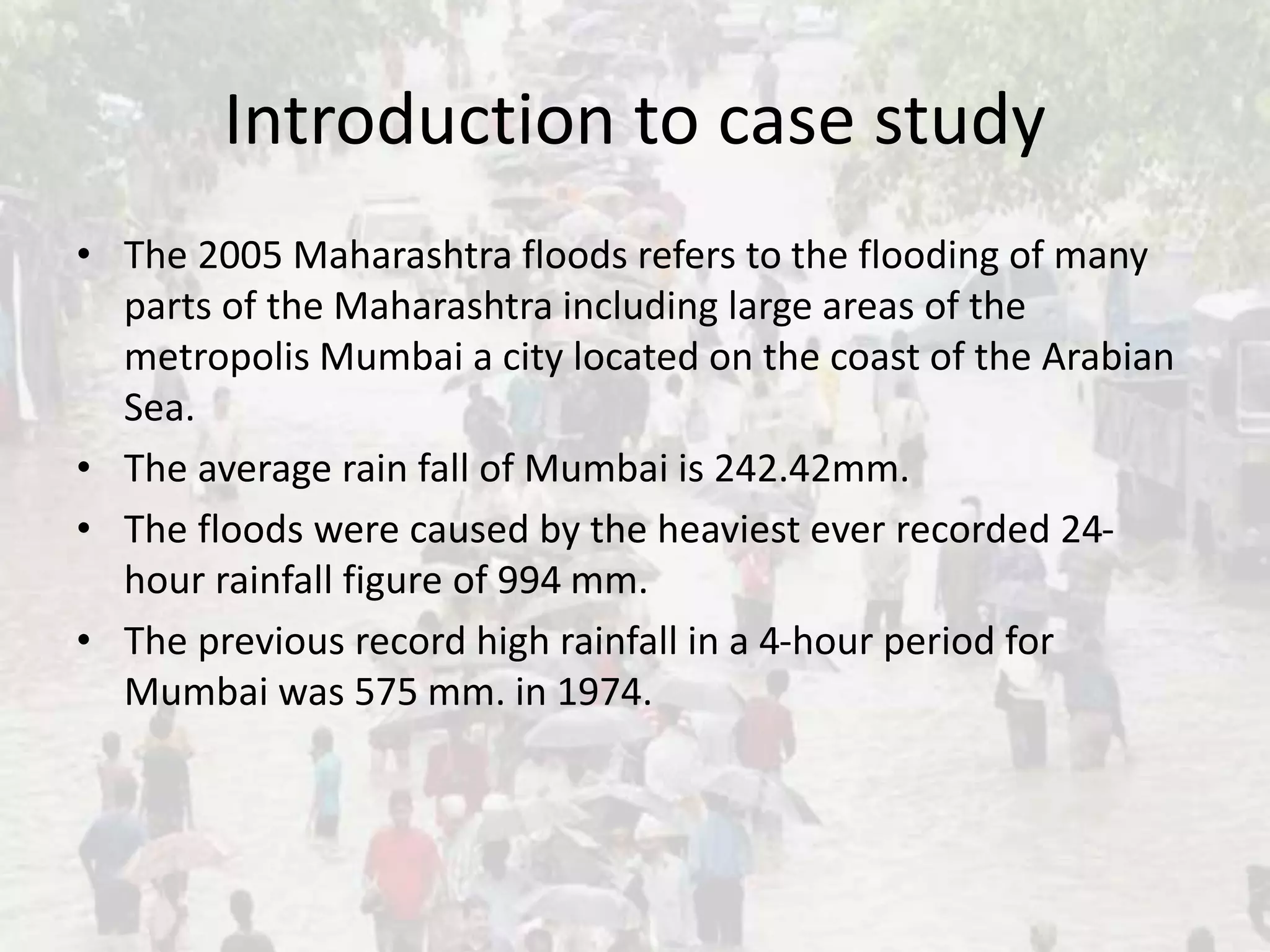 Disaster management- case study on 26 July 2005 Mumbai flood | PPTX