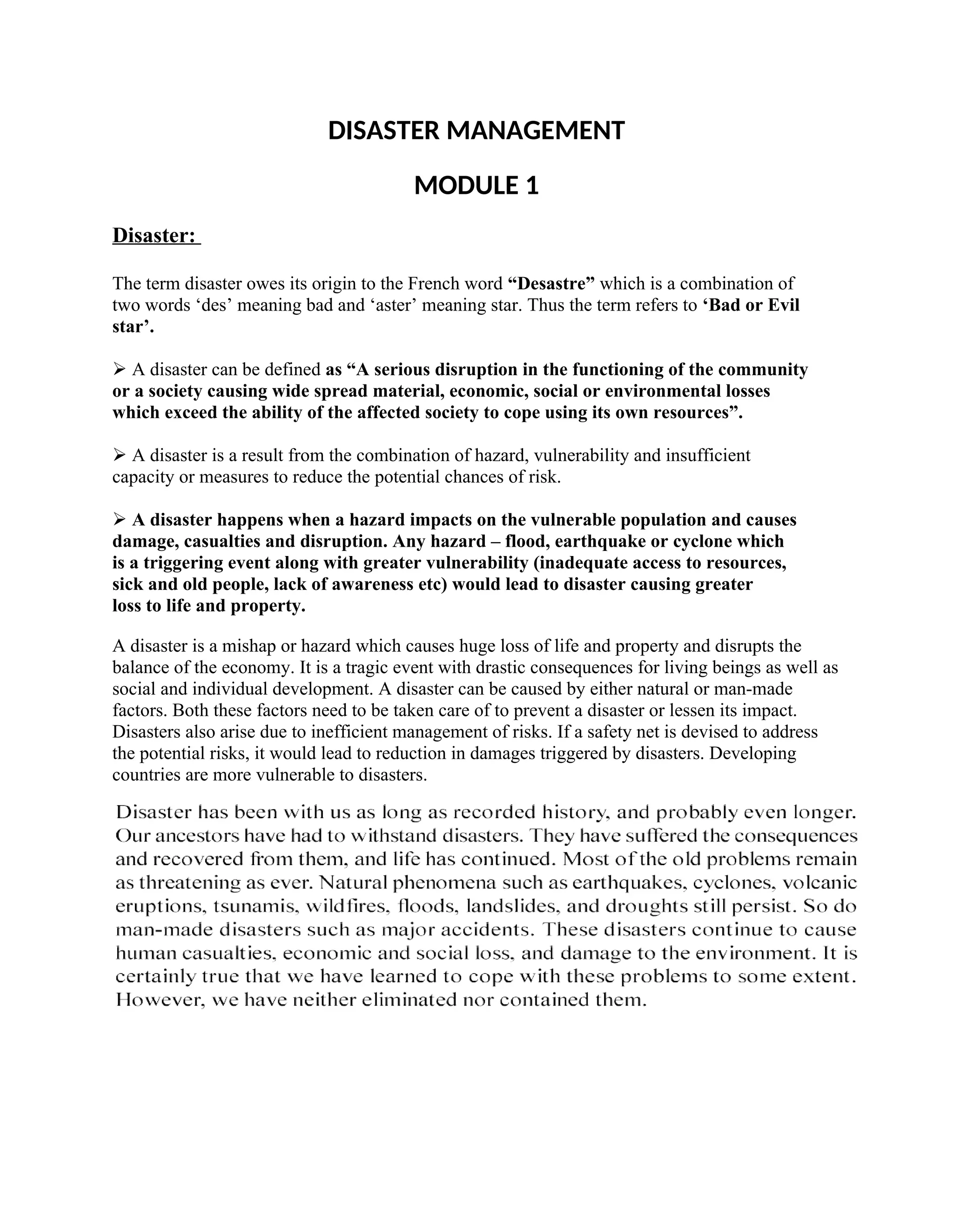 DISASTER MANAGEMENT 1 Module 1 of kannur university .docx