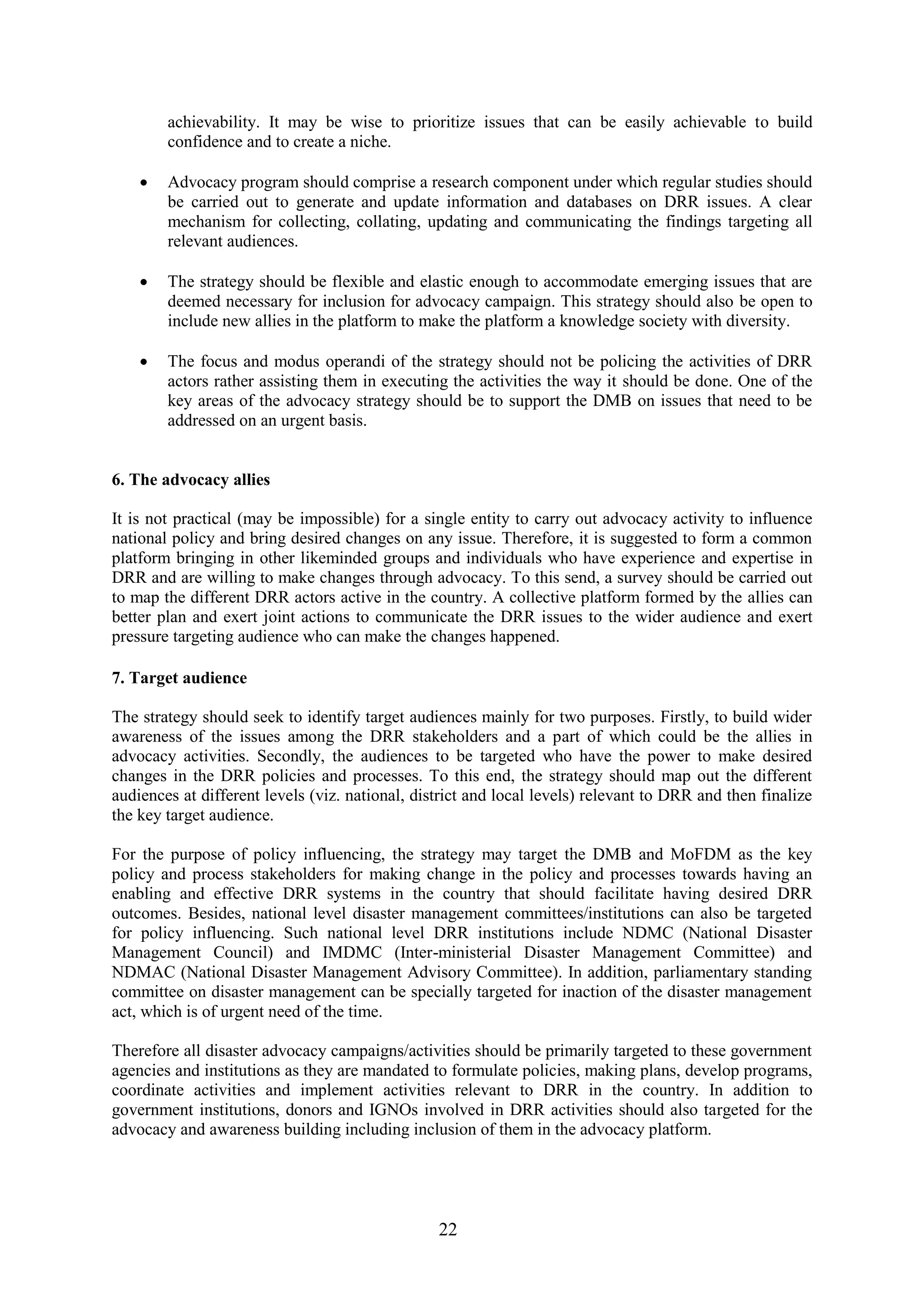 DISASTER MANAGEMENT ADVOCACY STRATEGY FOR CONCERN WORLDWIDE BANGLADESH ...