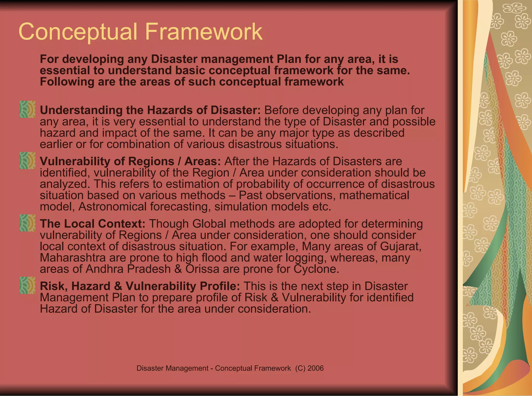 Disaster Management Conceptual Framework Basic Issues Ppt