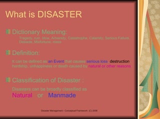Disaster Management Conceptual Framework Basic Issues | PPT