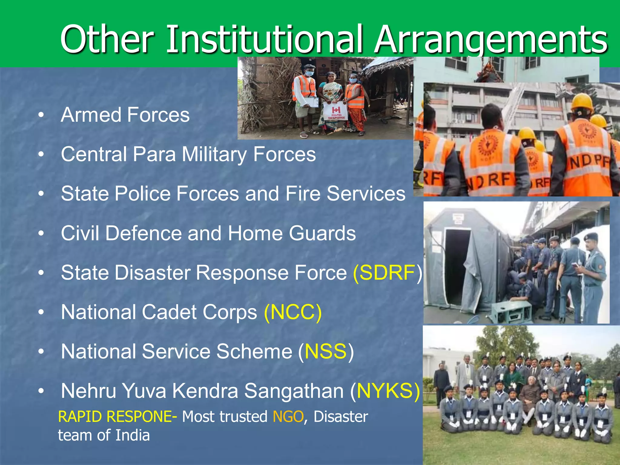 Disaster management organizations of india and international peterpdb | PDF