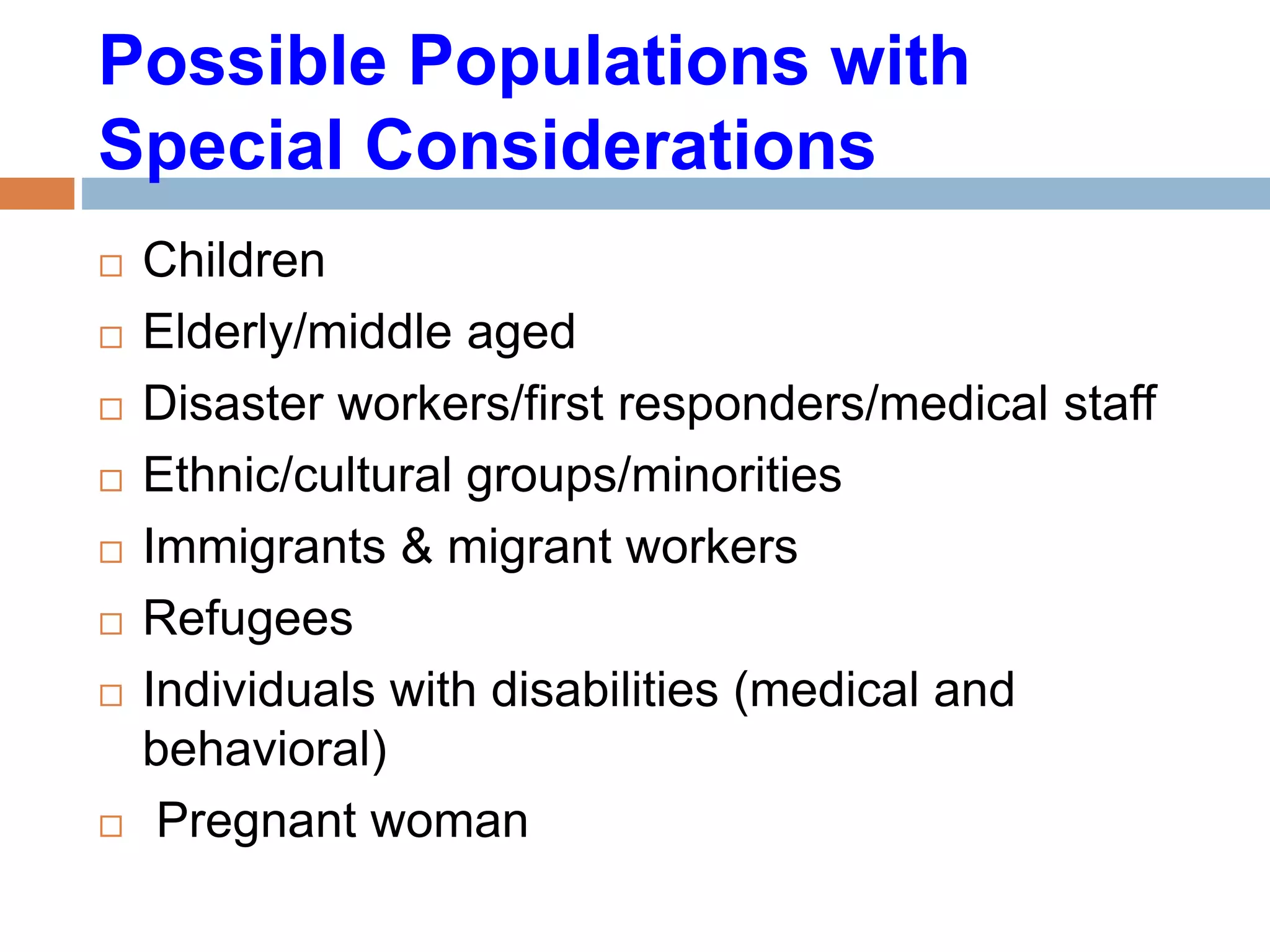 Disaster management and population with special needs disaster ...