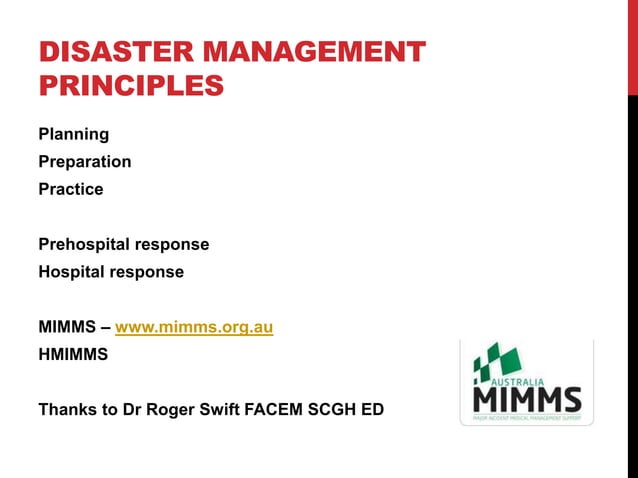 Disaster management principles | PPTX | First Aid | Injuries