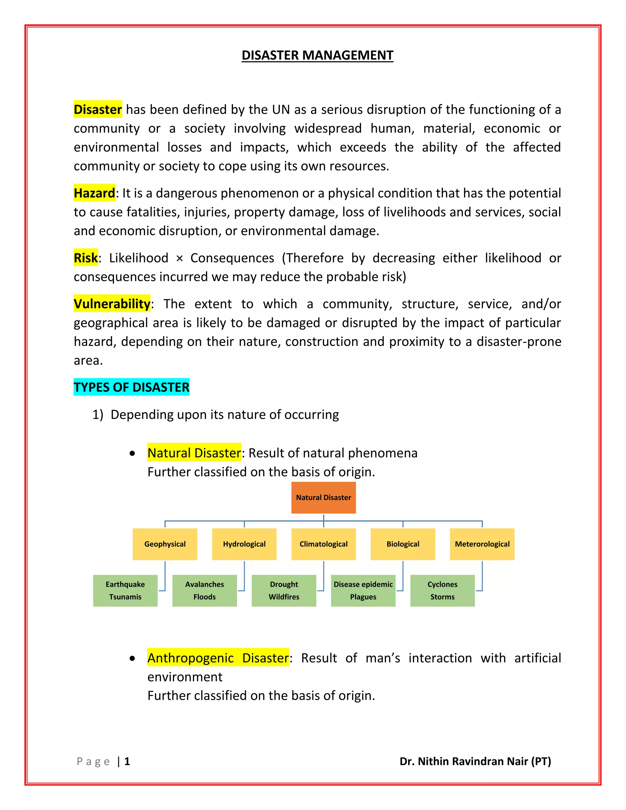 ROLE OF PHYSIOTHERAPY IN DISASTER MANAGEMENT | PDF