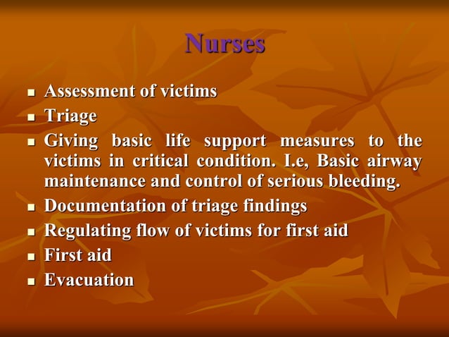 Disaster nursing and role of nurse in disaster management | PPTX ...