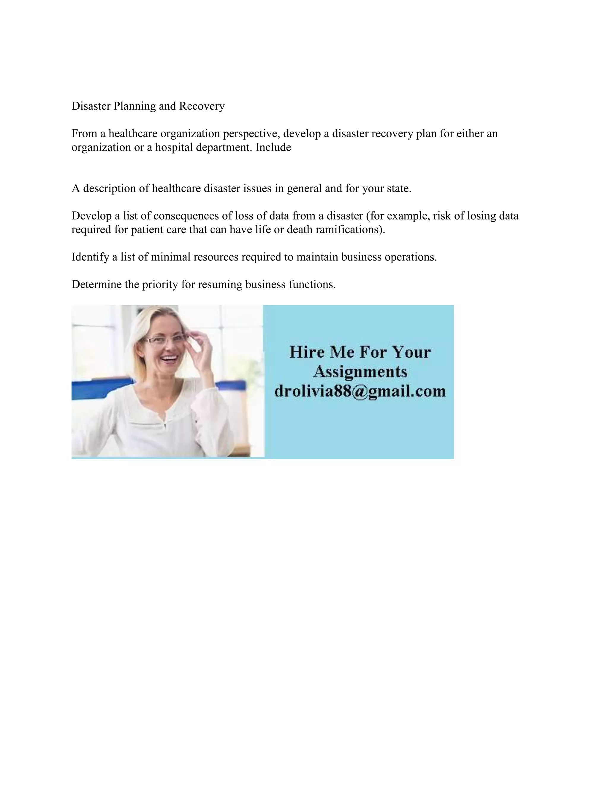 Disaster Planning and RecoveryFrom a healthcare organization perspecti.docx