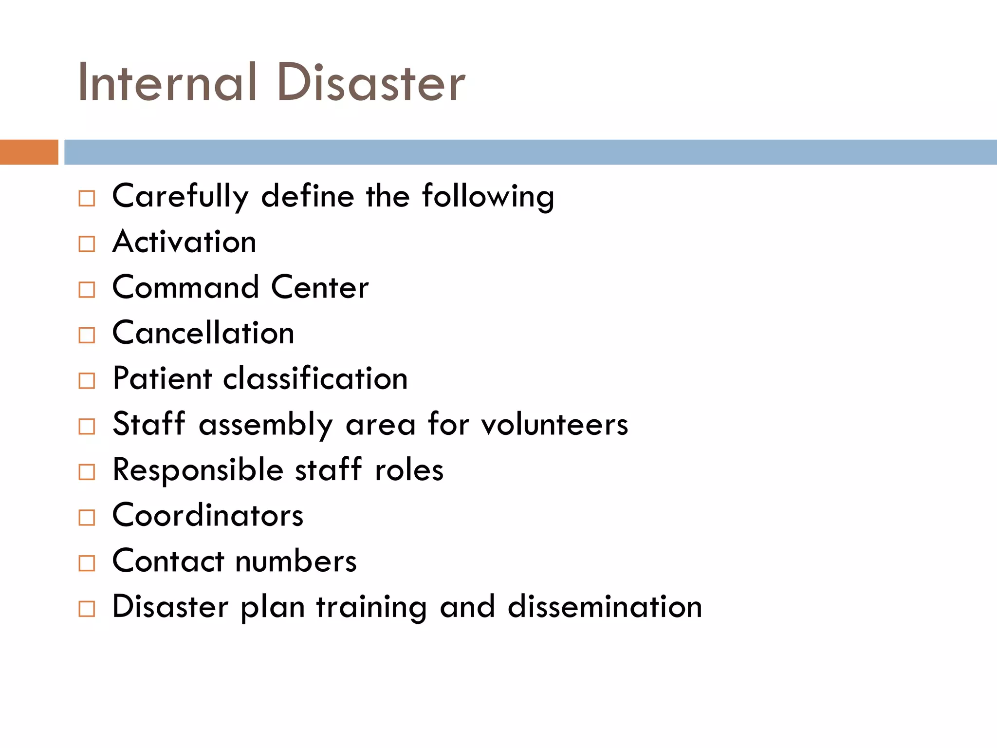 Disaster plans in hospitals and health care centers | PPTX