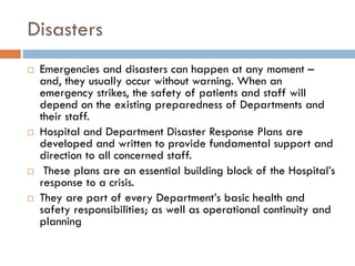Disaster plans in hospitals and health care centers | PPTX