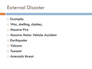 Disaster plans in hospitals and health care centers | PPTX