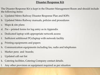 Disaster Management Plan for Metro Railway | PPTX
