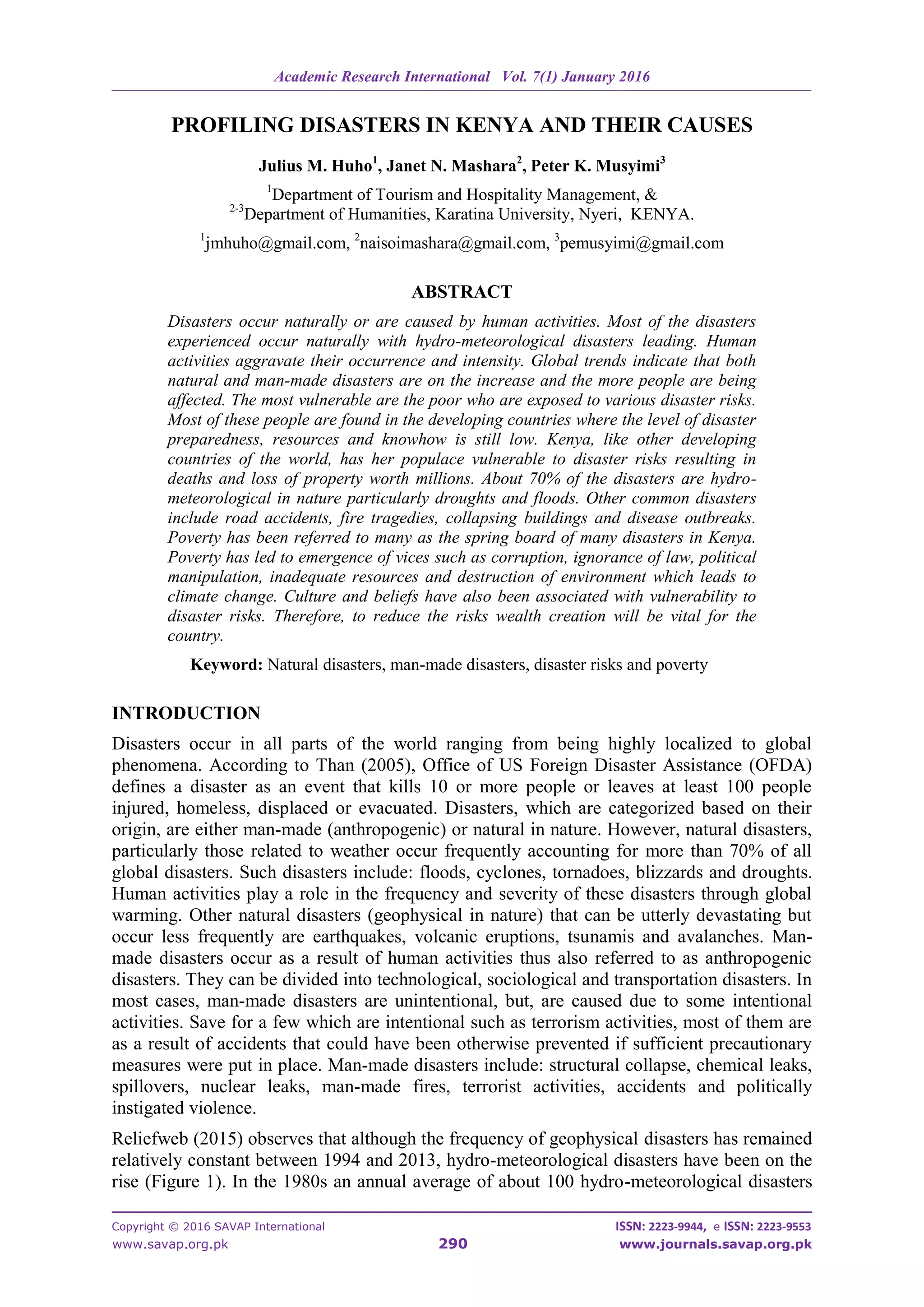 PROFILING DISASTERS IN KENYA AND THEIR CAUSES | PDF