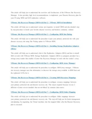 Disaster recovery and business continuity plan using VMware Site Recovery Manager(SRM) | DOCX