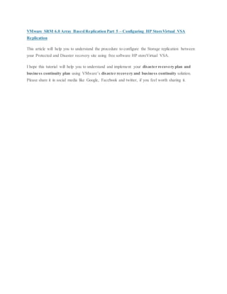 Disaster recovery and business continuity plan using VMware Site ...