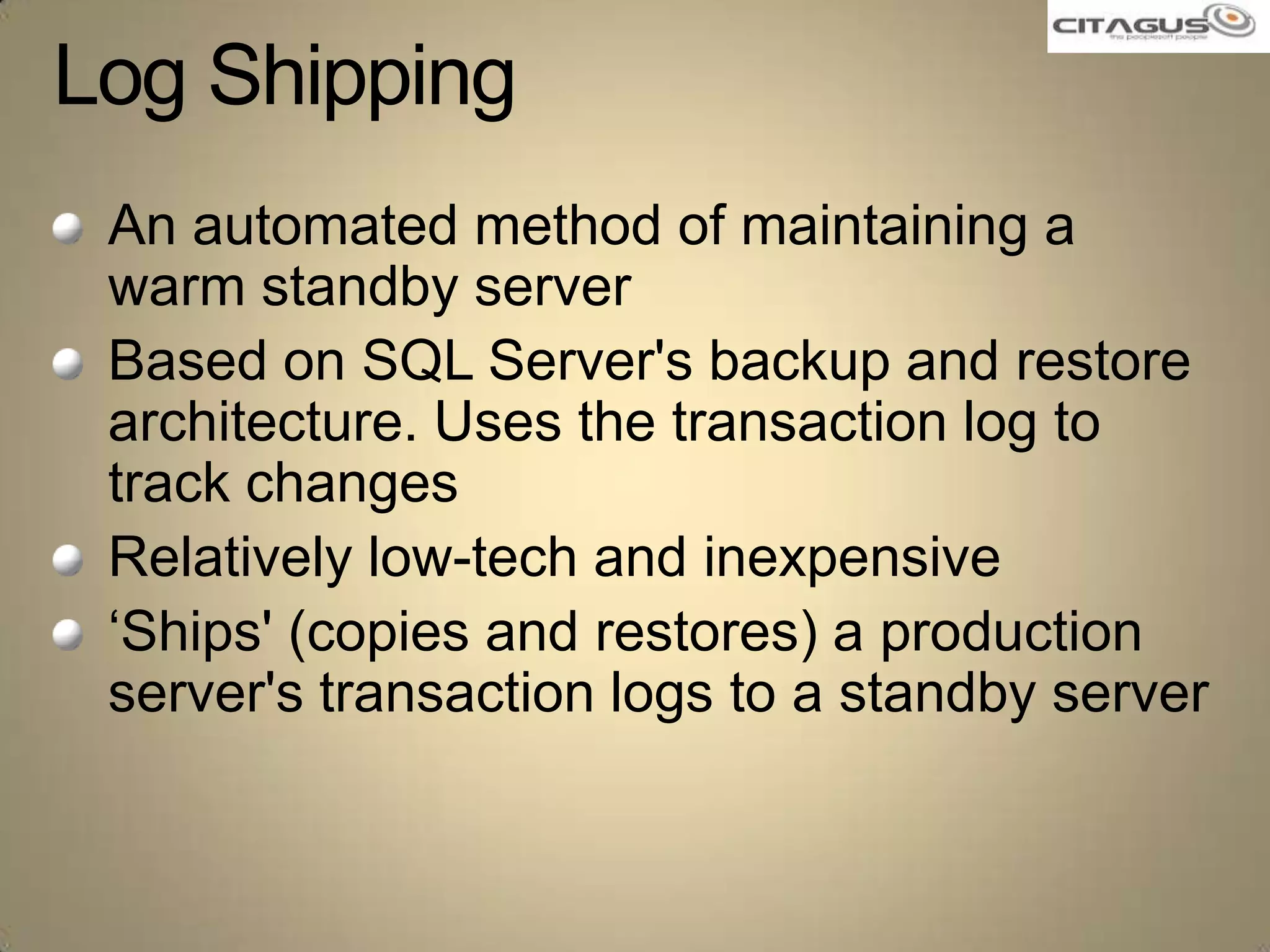 Disaster recovery in sql server | PPT