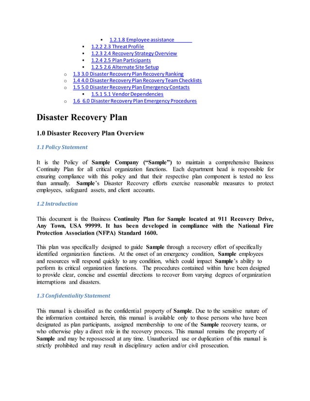 Disaster recovery plan sample 2 | PDF