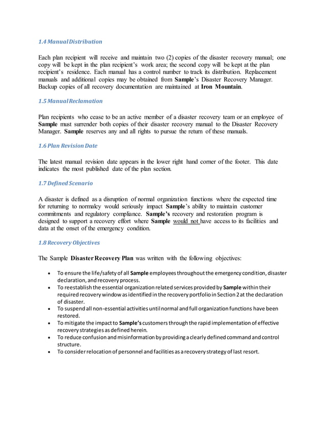 Disaster recovery plan sample 2 | PDF