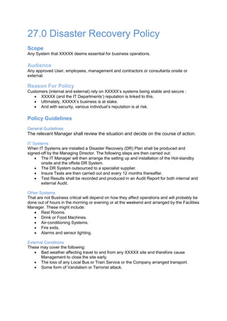 Disaster recovery policy | PDF | Law