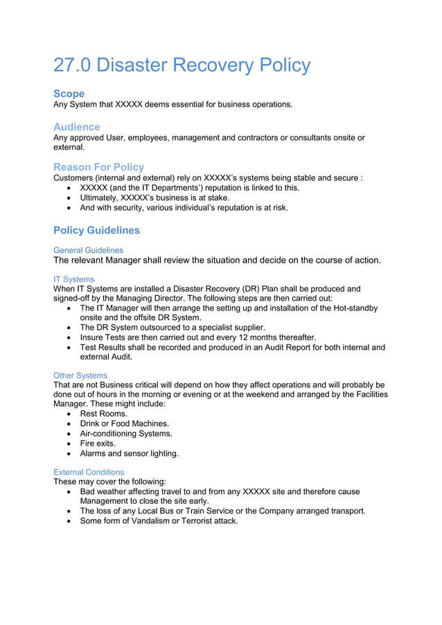 Disaster recovery policy | PDF | Law