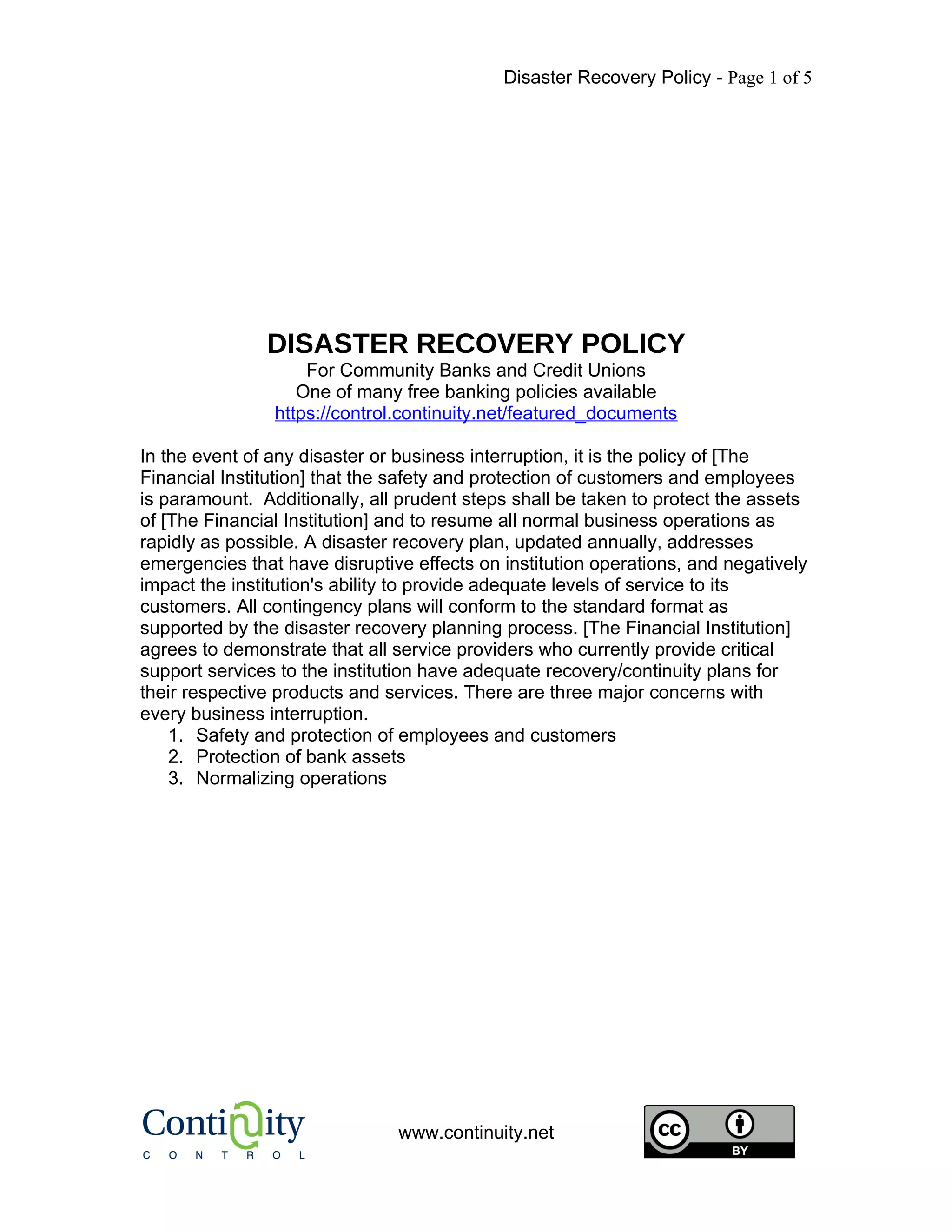 Disaster Recovery Policy | DOC