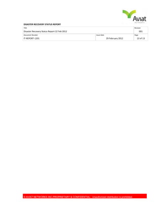 Disaster Recovery Status Report 22 Feb2012 | DOCX
