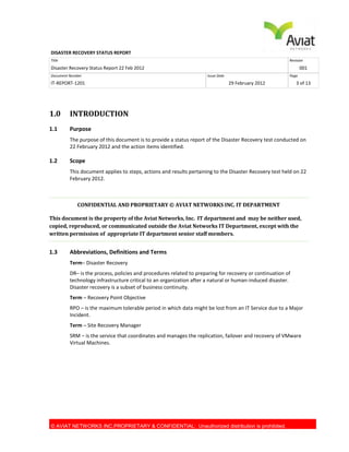Disaster Recovery Status Report 22 Feb2012 | DOCX